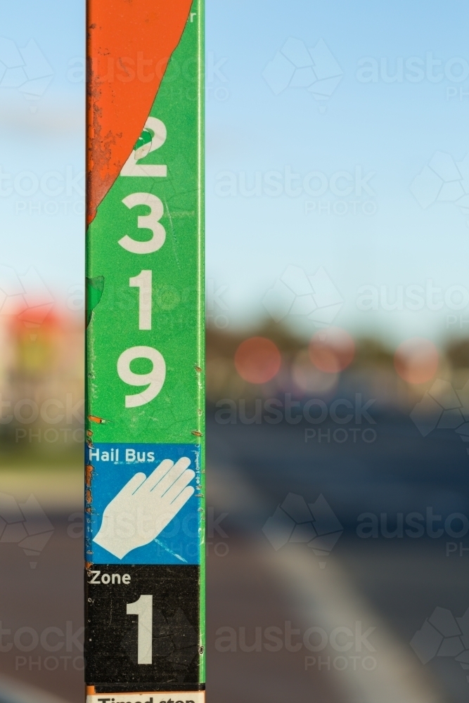 Image of Bus stop on suburban street - Austockphoto