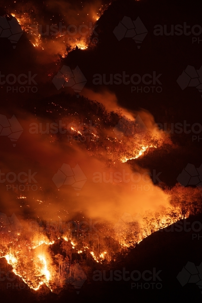 Image of Bushfire at Night - Austockphoto