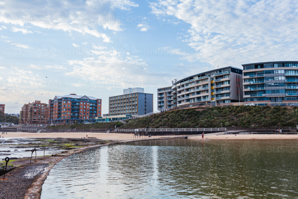 Image of Canoe Pool scenery and Newcastle beach with city apartment ...