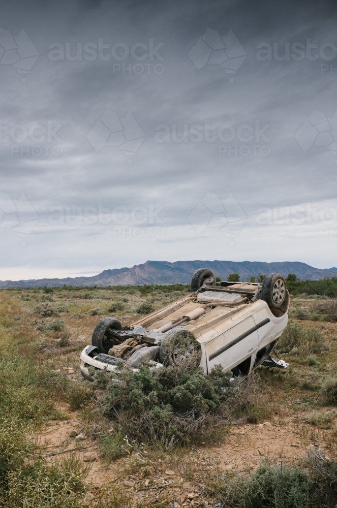 Image of Car accident, a car rolled over after having an accident on a ...