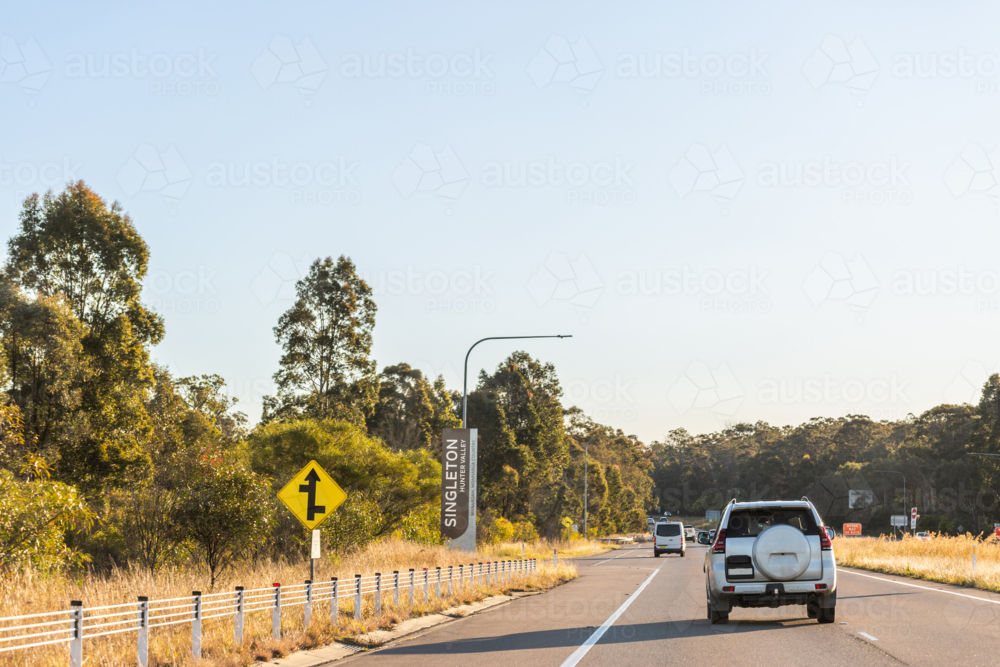 Image of Car on highway with welcome to Singleton Hunter Valley sign on ...