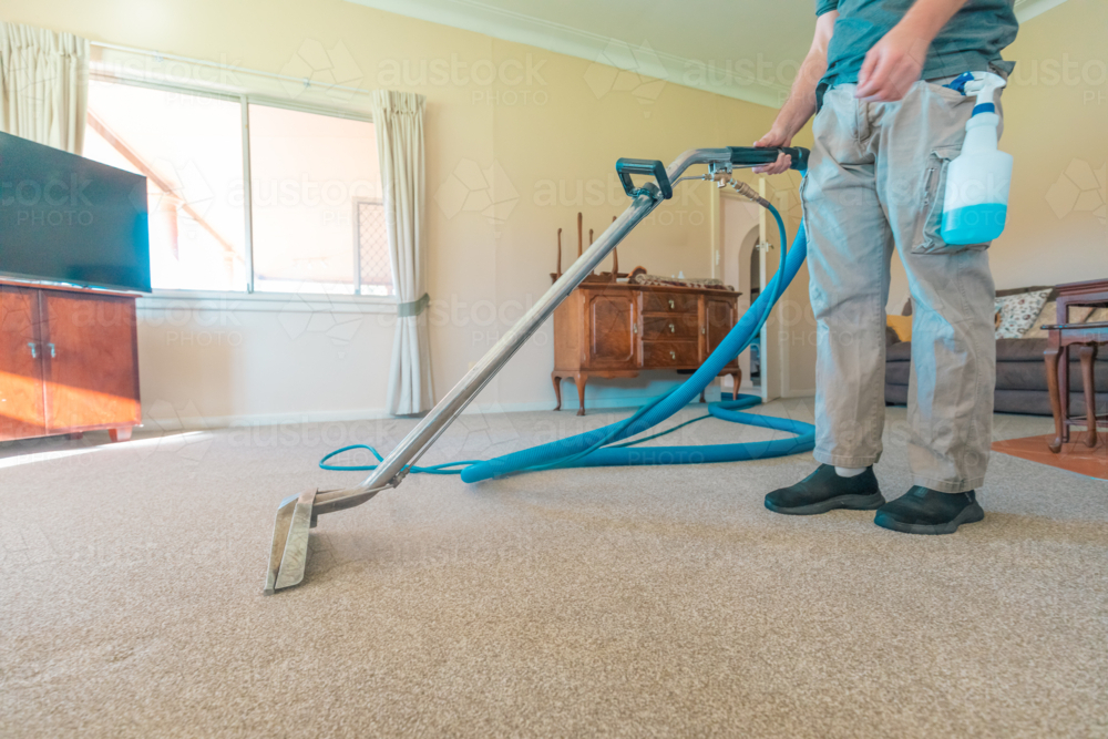 Image of Carpet cleaning professional using steam cleaner - Austockphoto