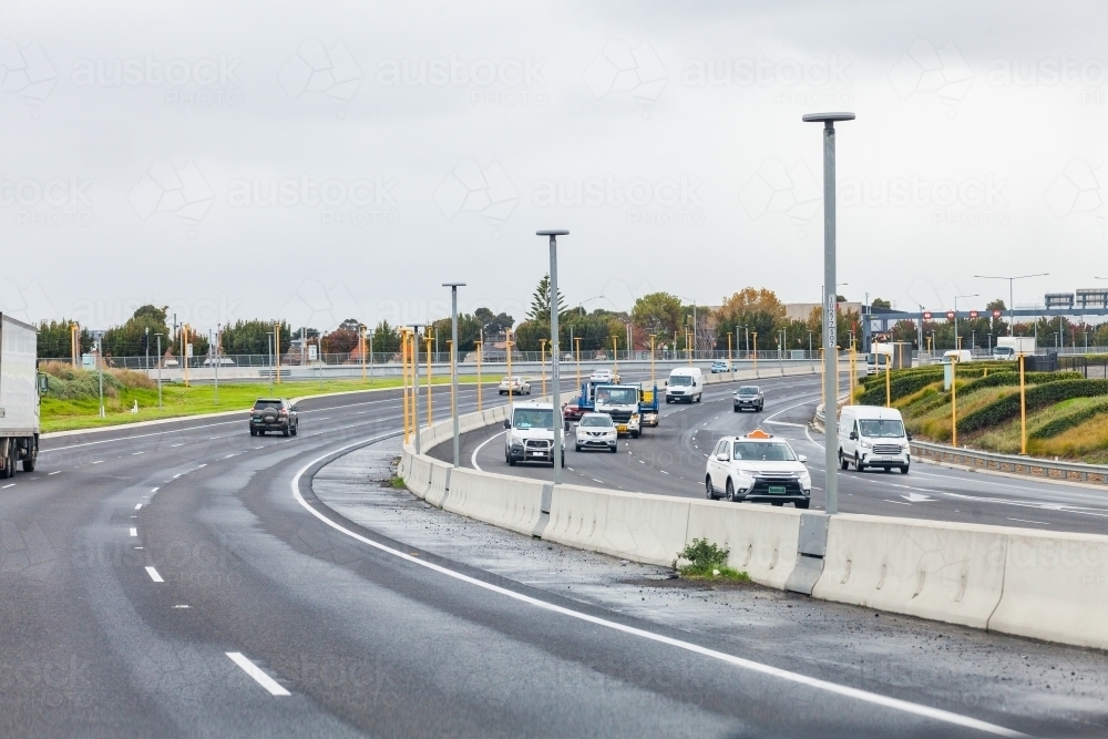 Image of cars on multi lane highway road through city of Melbourne ...
