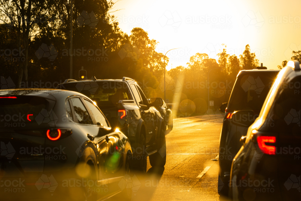 Image of Cars stopped at traffic lights New England Highway in ...