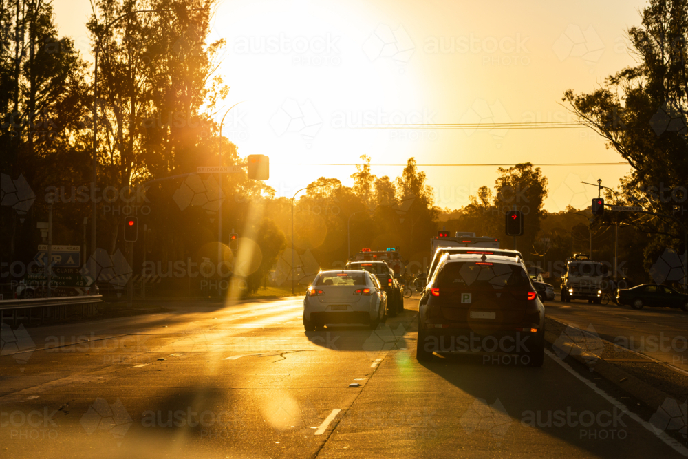 Image of Cars stopped at traffic lights New England Highway in ...