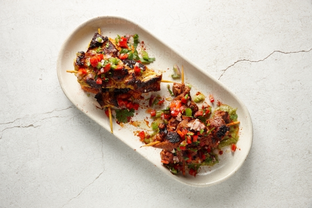 Image of Chicken and lamb kebab dish - Austockphoto