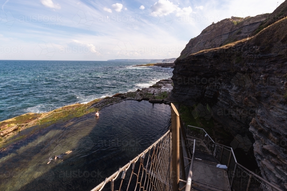 Image of Children swimming in the Bogey Hole, historic man-made rock ...