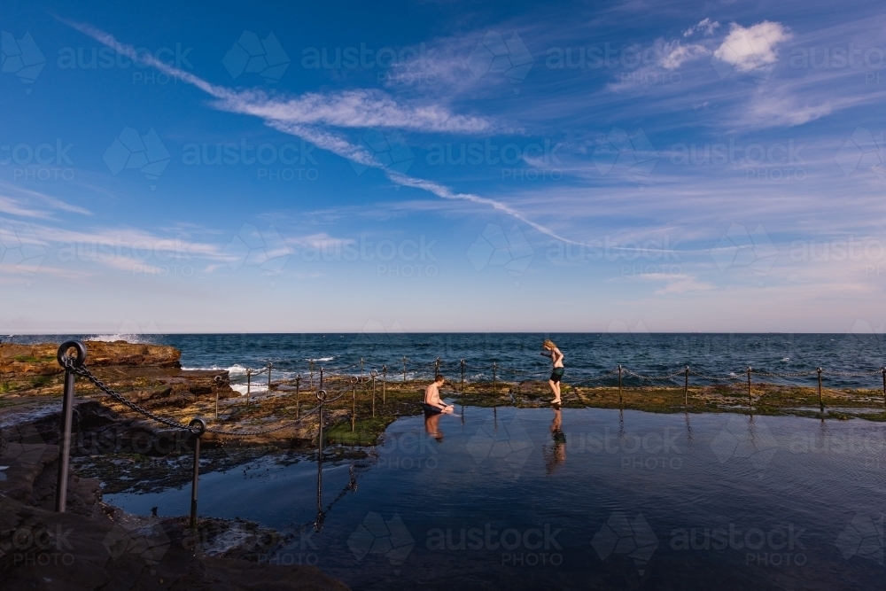 Image of Children swimming in the Bogey Hole, historic man-made rock ...