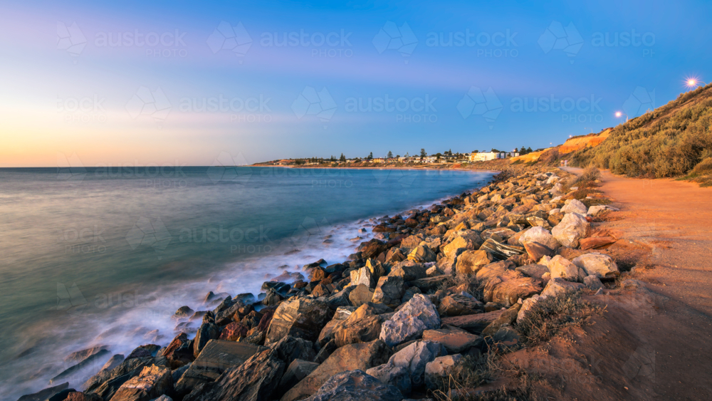 Image of Christies Beach coastline with Witton Bluff trail at dusk ...