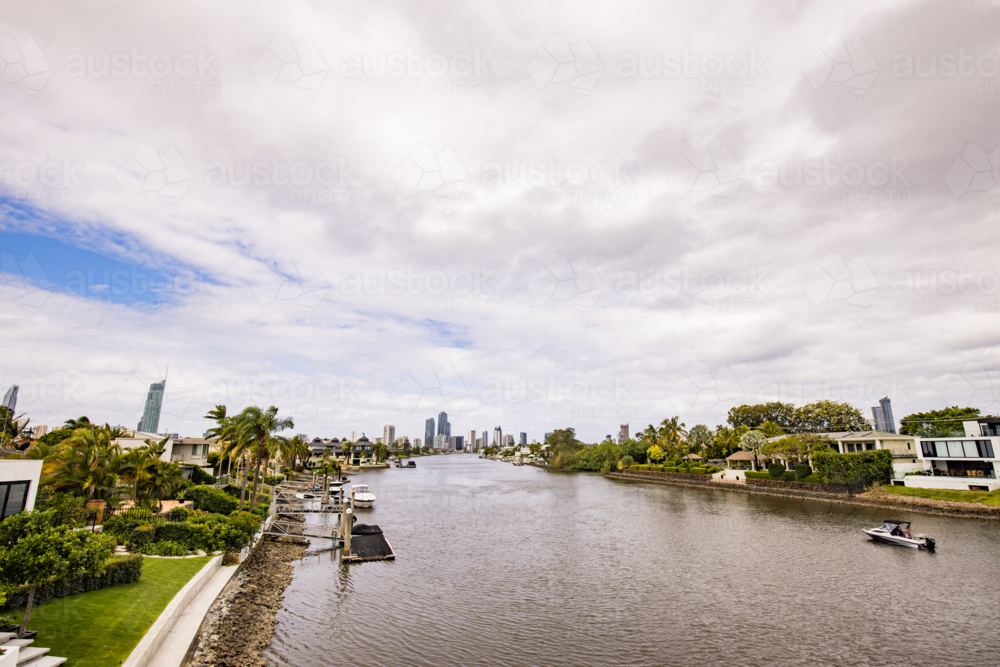 Image of City skyline view of the Gold Coast across the Nerang River on ...