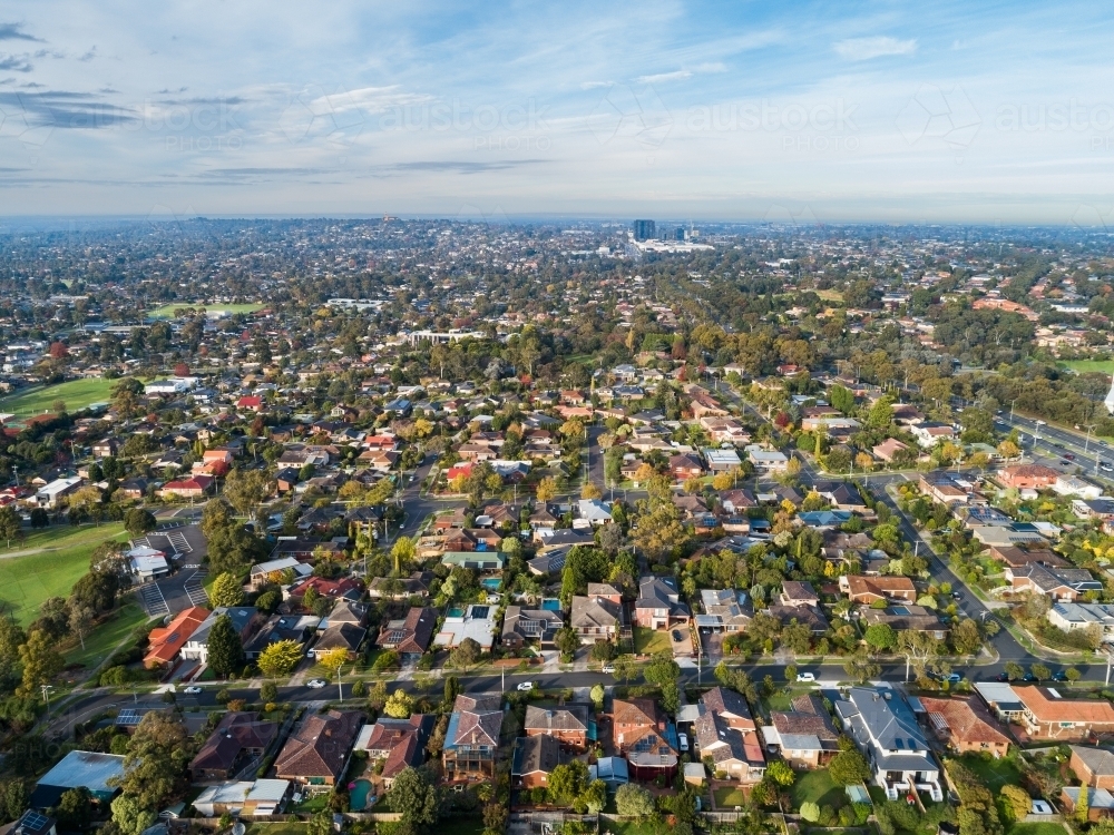 Image of City suburb houses and streets to the horizon - Austockphoto
