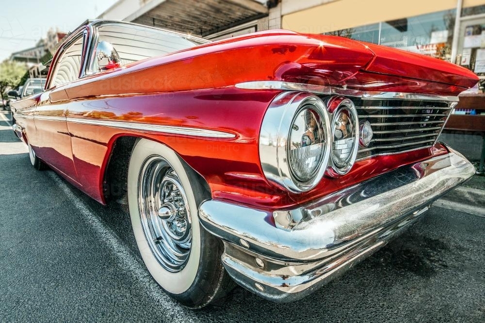 Image of Close up of a bright red Pontiac - Austockphoto