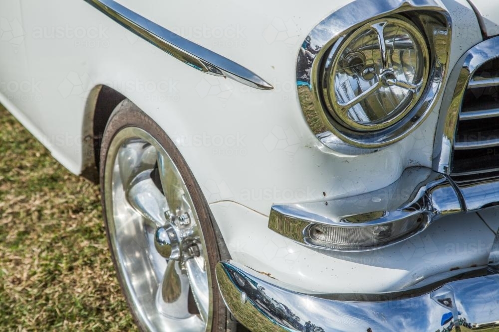 Image of Close up of a shiny old fashioned car - Austockphoto