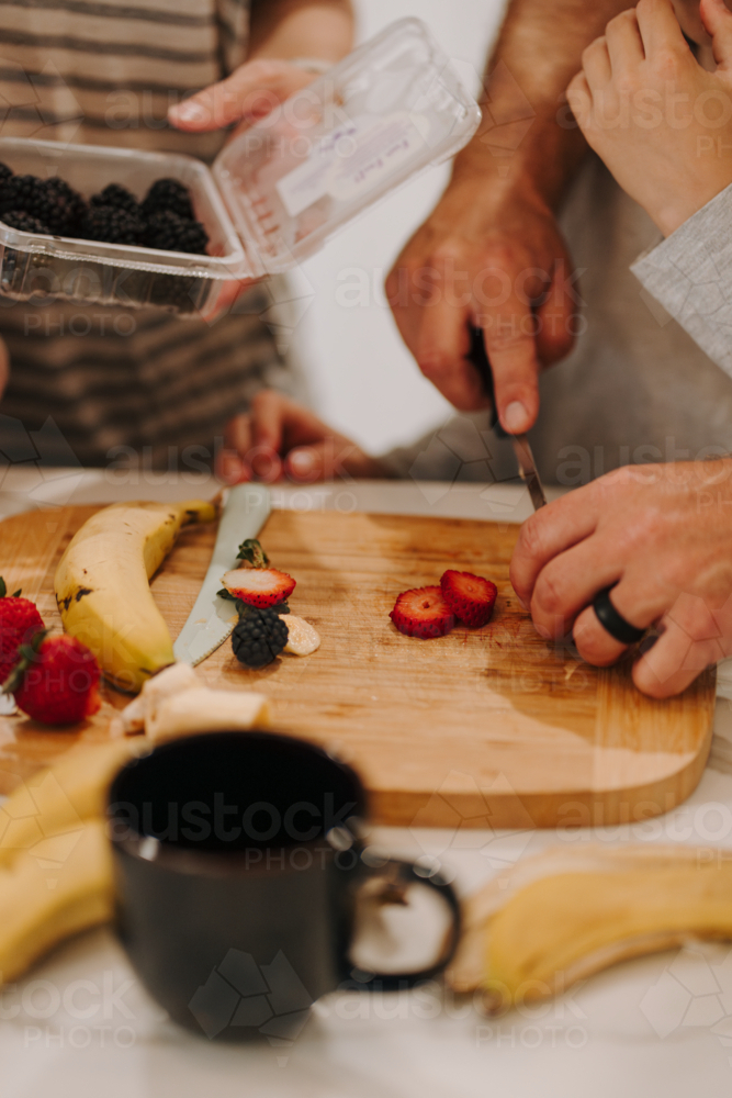 Image of Close-up of fruits cut on the cutting board. - Austockphoto