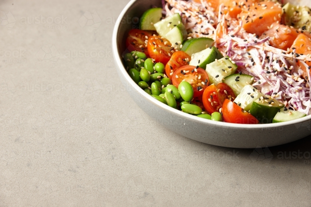 Image of Close up of rainbow poke bowl - Austockphoto
