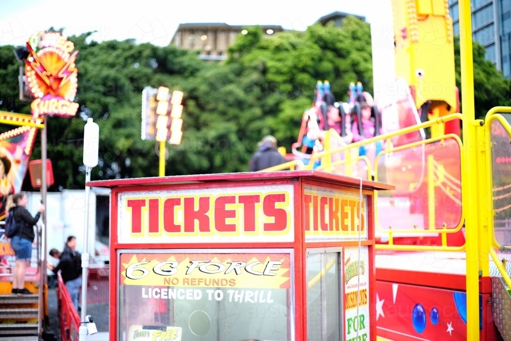 Image of Close-up shot of a ticket booth at the carnival - Austockphoto