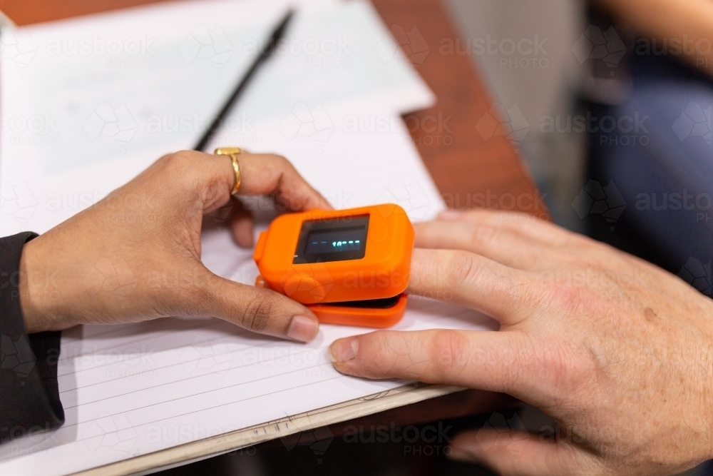Image of close up shot of an oximeter used in the clinic for checking ...