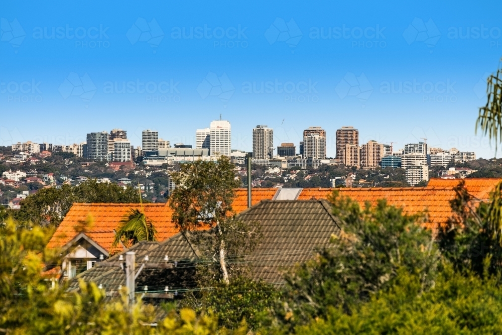 Image of Close up shot of rooves and city view - Austockphoto