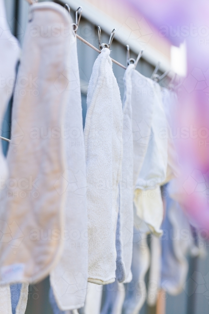 Image of Cloth nappy inserts hanging on washing line with ...
