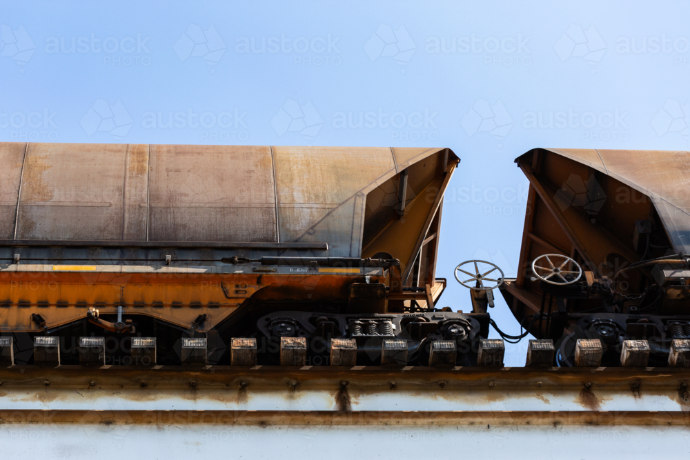 Image of Coal train on overhead railway tracks transporting Australian ...