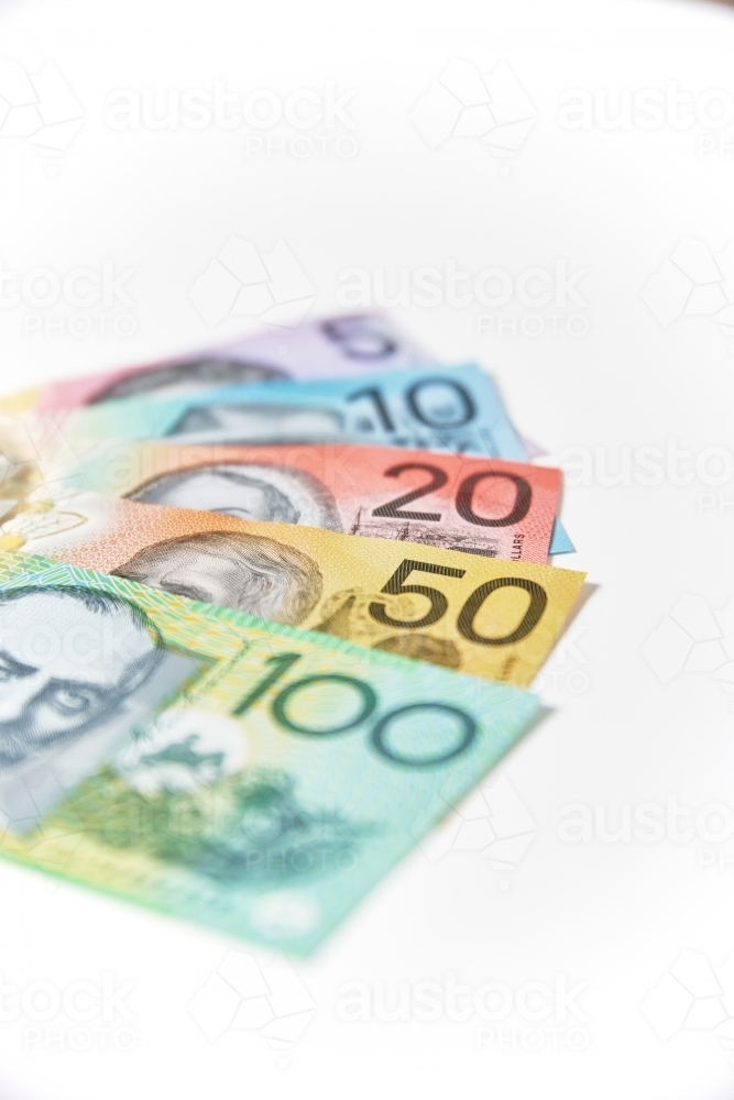 Image of Collection of Australian banknotes arranged according to their ...