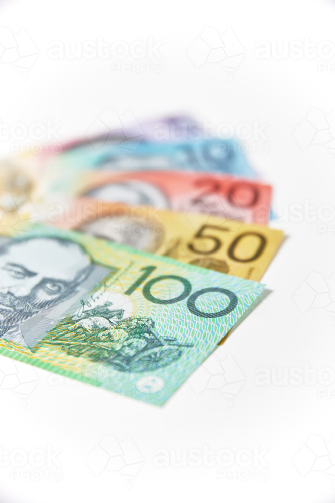 Image of Collection of Australian banknotes arranged according to their ...