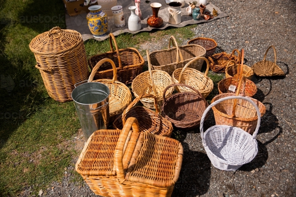 Image of collection of baskets for sale at the markets - Austockphoto