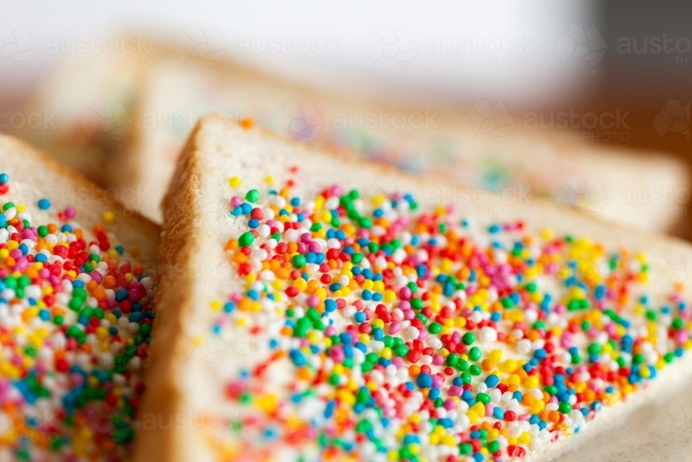 Image of Colourful sprinkles on fairy bread close up - Austockphoto