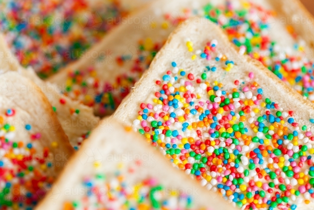 Image of Colourful sprinkles on fairy bread close up - Austockphoto
