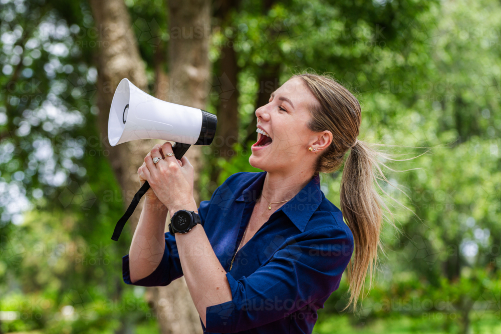 Image of Communication concept megaphone held by speech pathologist ...