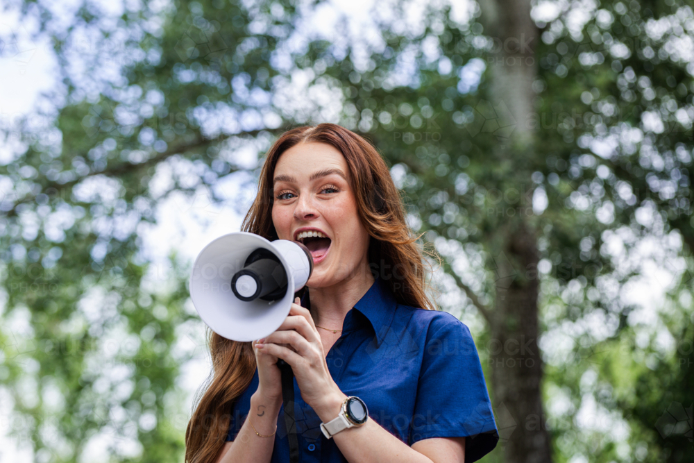 Image of Communication concept megaphone held by speech pathologist ...