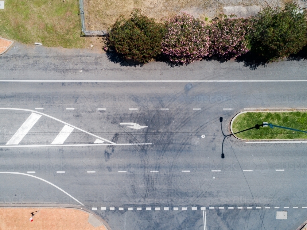 Image of Complicated road markings with lanes and turning arrow at ...