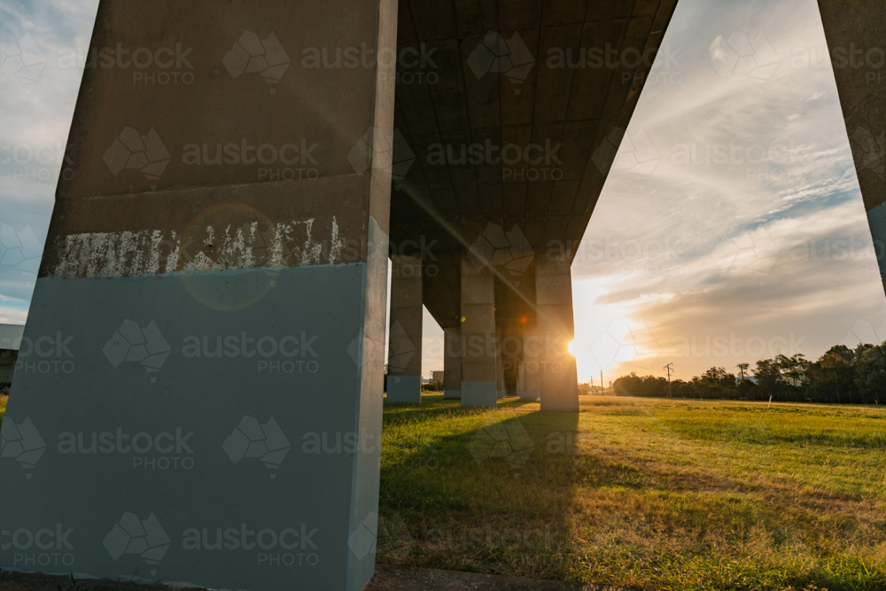 Image of Concrete pylons under Stockton Bridge in Newcastle - Austockphoto