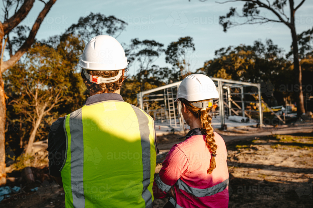 Image of Construction workers standing at the construction site workman ...