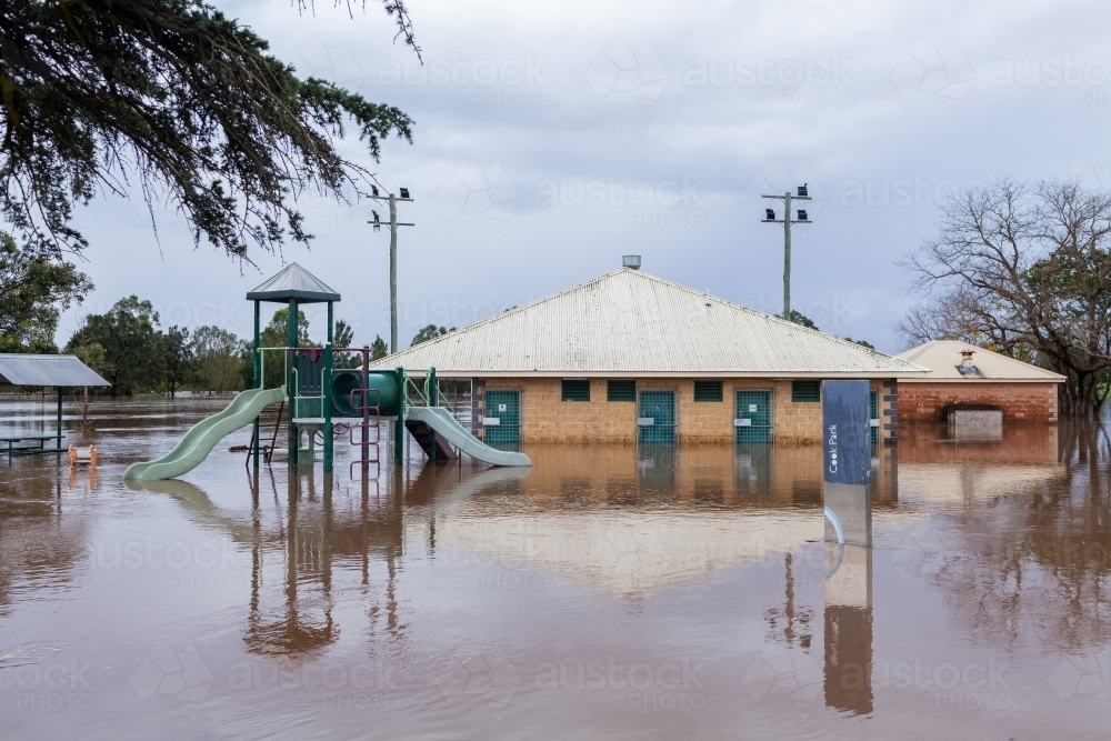 Image of Cook park in Singleton underwater with building and play ...