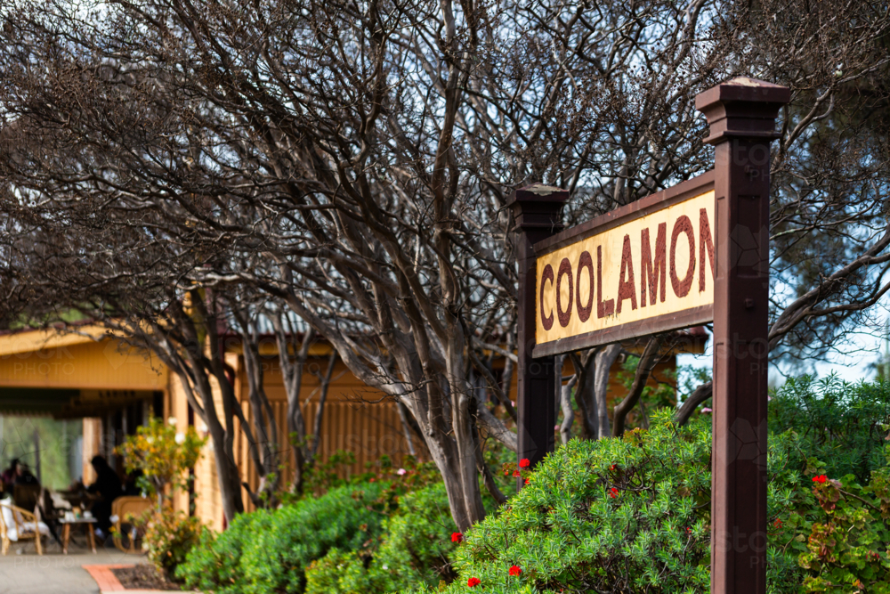 Image of Coolamon train station platform sign - Austockphoto