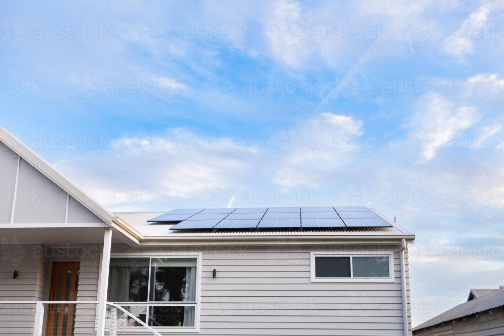Image of Copy space over solar panels on an Australian house in Hunter ...