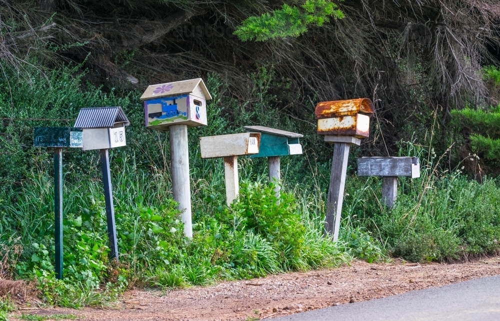 Image of Country letterboxes all in a row - Austockphoto