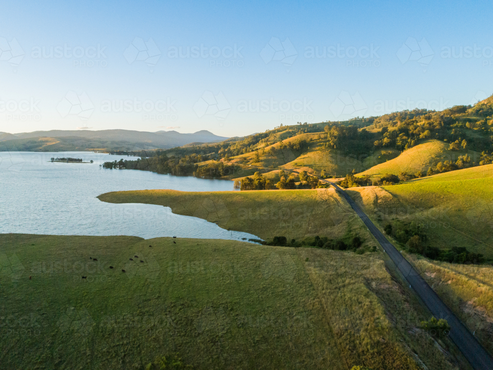 Image of country road beside lake in Hunter Valley NSW Australia with ...