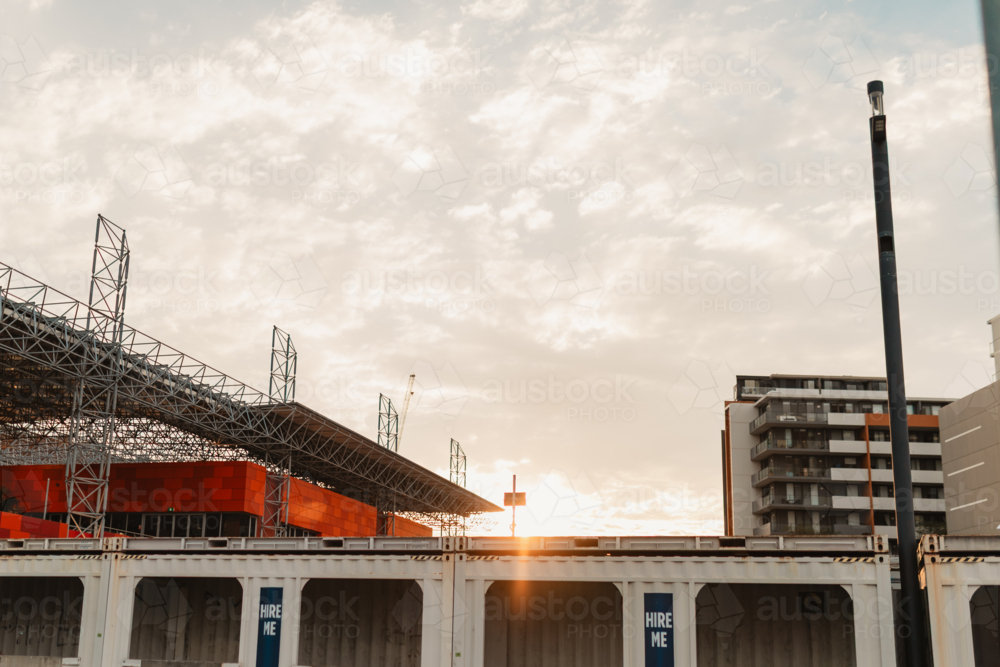 Image of Covered portable walkway made from shipping containers beside ...