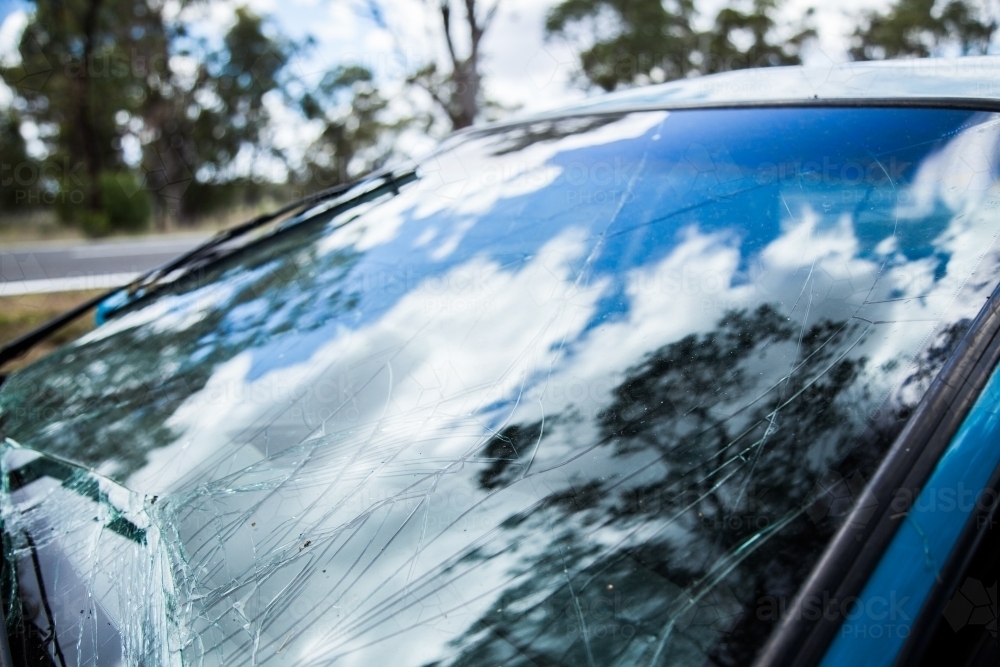 Image of Cracked car windscreen smashed in crash - Austockphoto