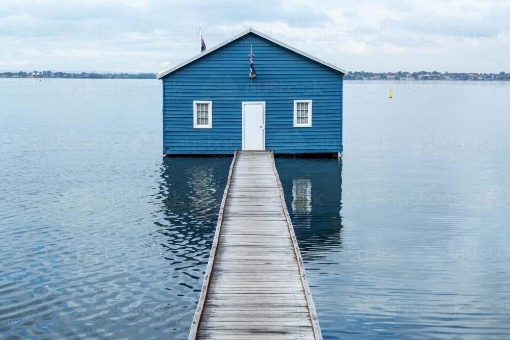 Image of Crawley Edge blue boatshed, Perth, Western Australia, Australia - Austockphoto