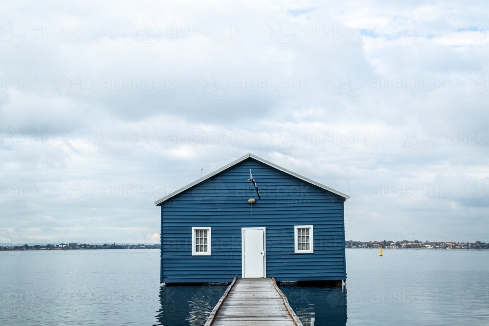 Image of Crawley Edge blue boatshed, Perth, Western Australia, Australia - Austockphoto