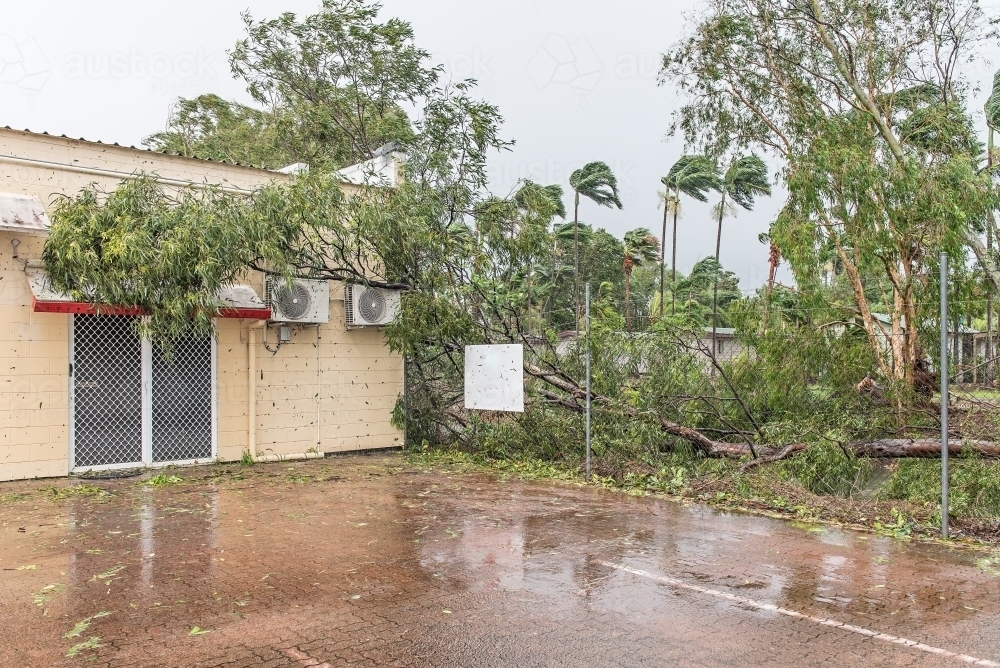 Image of Damage from cyclone on business building - Austockphoto
