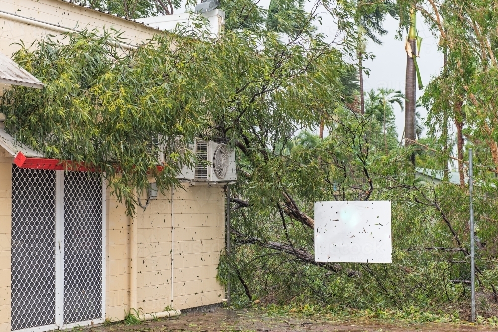 Image of Damage from cyclone on business building - Austockphoto