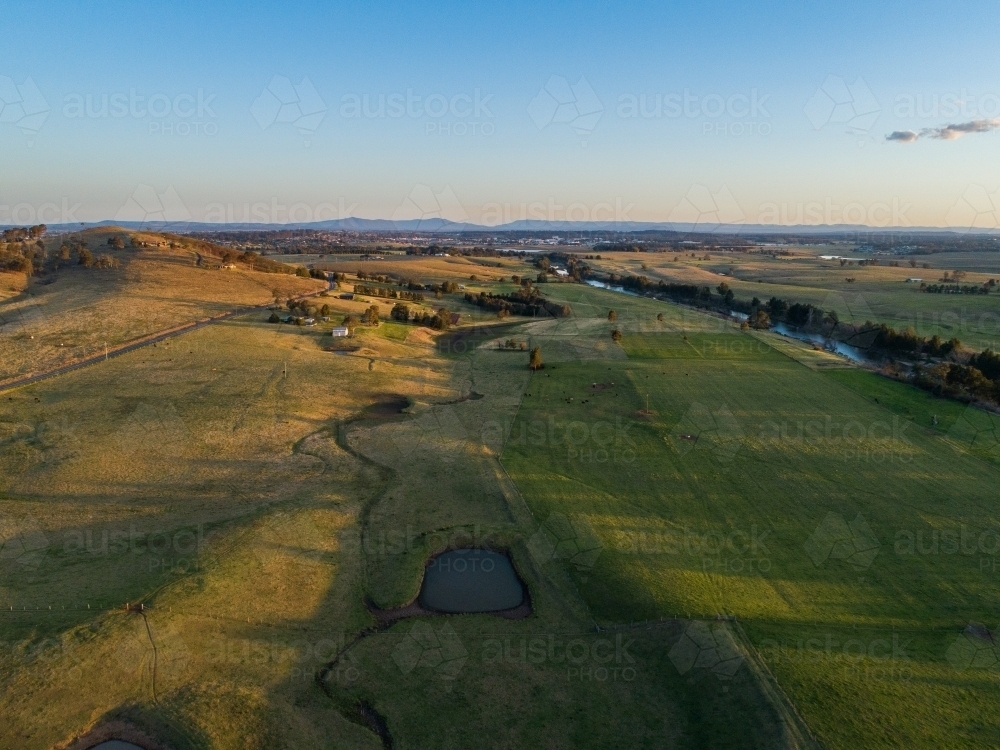 Image of Dams and creek beside Hunter River flowing through green farm ...