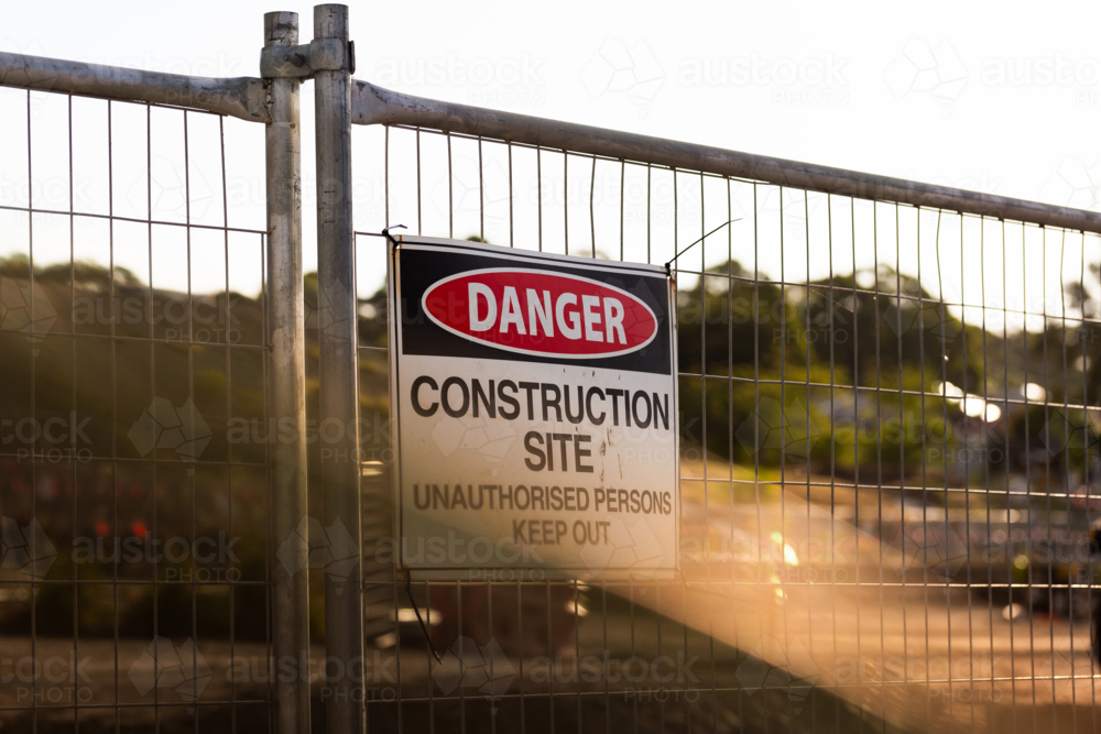 Image of Danger construction site unauthorised persons keep out sign on ...