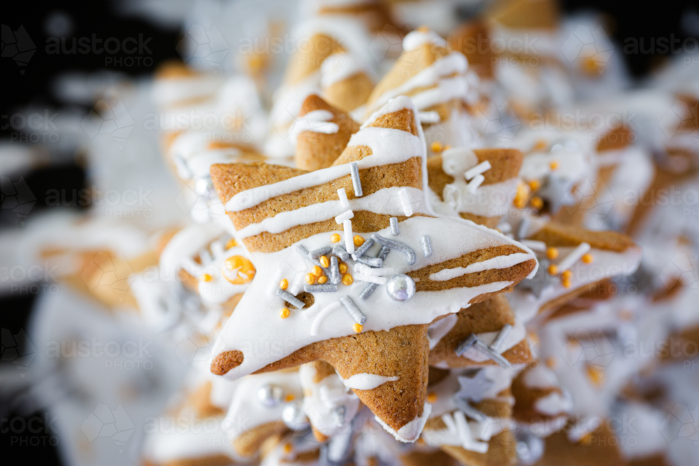 Image of Decorated star biscuits made into christmas tree ready to eat ...