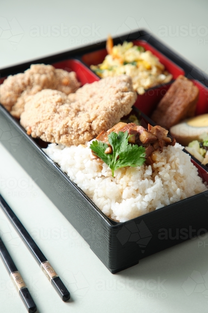 Image of Deep fried pork chop bento - Austockphoto