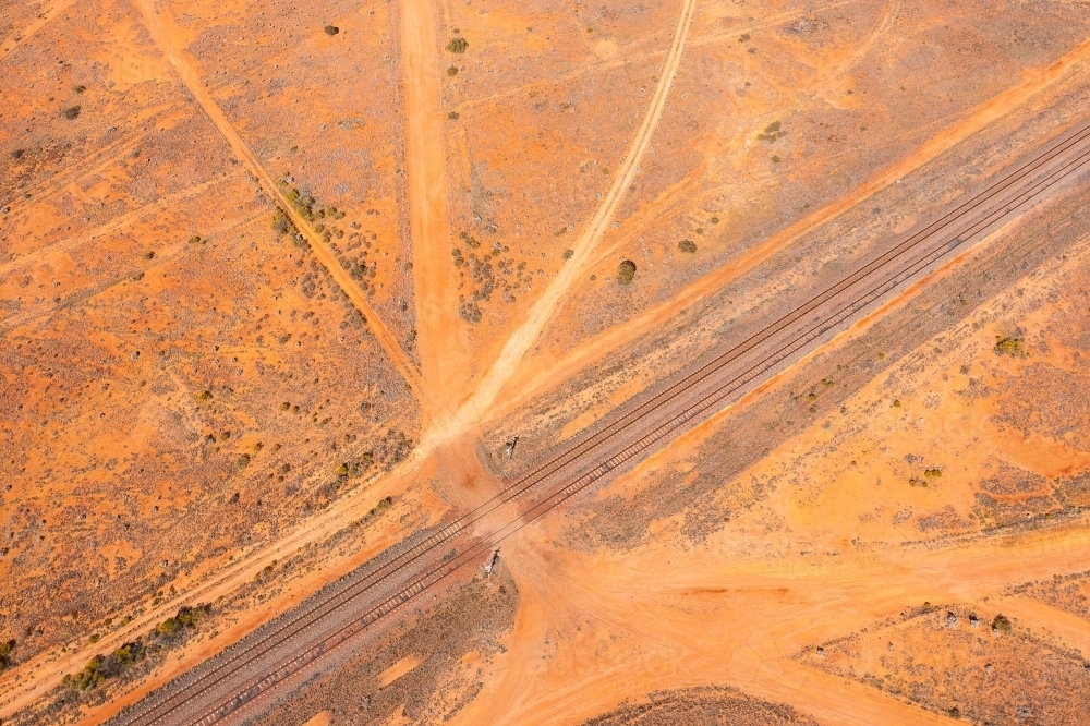 Image of drone photo looking down at level crossing at Kingoonya in the ...